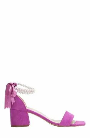 FOREVER & ALWAYS SHOES Illy Low Block Heel Pearl Sandals - Fuchsia