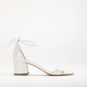 FOREVER & ALWAYS SHOES Illy Low Block Heel Pearl Sandals - Ivory