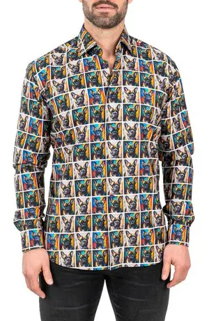 MACEOO Fibonacci Puppy Portrait Contemporary Fit Button-up Shirt
