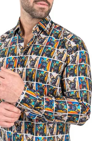 MACEOO Fibonacci Puppy Portrait Contemporary Fit Button-up Shirt