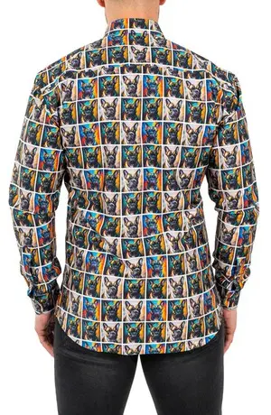 MACEOO Fibonacci Puppy Portrait Contemporary Fit Button-up Shirt