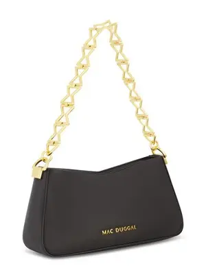 Mac Duggal Nappa Leather Shoulder Bag With Gold Tone Chain Strap - Black