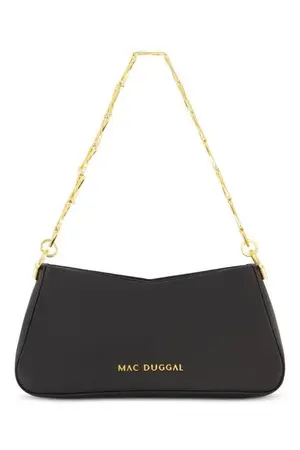 Mac Duggal Nappa Leather Shoulder Bag With Gold Tone Chain Strap - Black