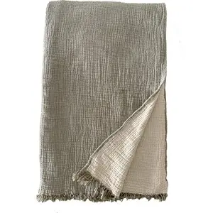 Anaya Crinkled Turkish Cotton Oversized Cuddle Blanket Olive Green