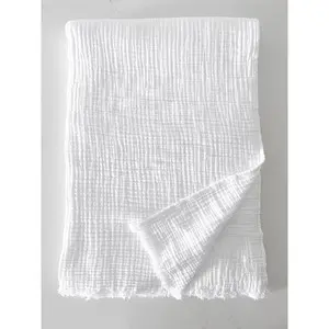 Anaya Crinkled Turkish Cotton Oversized Cuddle Blanket White