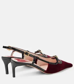 ROGER VIVIER Viv' Canard 55 Velvet Slingback Pumps - Burgundy