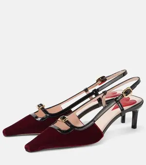 ROGER VIVIER Viv' Canard 55 Velvet Slingback Pumps - Burgundy