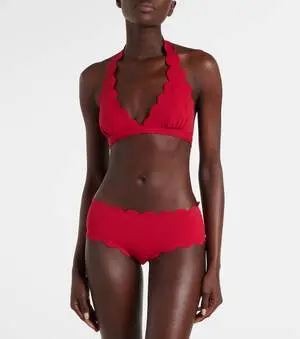 Marysia Spring Scalloped Halterneck Bikini Top - Red