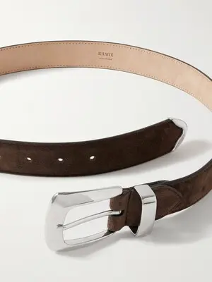 Khaite Benny Suede Belt With Silver-tone Buckle - Brown