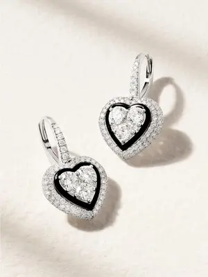 KAMYEN Heart 18-karat White Gold, Diamond And Enamel Hoop Earrings - Silver