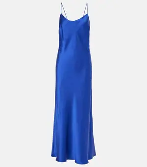Asceno Lyon Silk Charmeuse Slip Dress - Blue