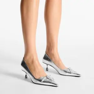 JIMMY CHOO Scarlett 50 Metallic Leather Pumps - Silver