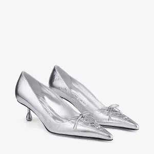 JIMMY CHOO Scarlett 50 Metallic Leather Pumps - Silver
