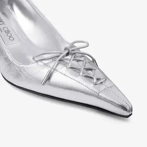 JIMMY CHOO Scarlett 50 Metallic Leather Pumps - Silver