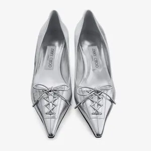 JIMMY CHOO Scarlett 50 Metallic Leather Pumps - Silver