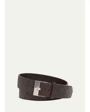 Bottega Veneta Intrecciato Leather Belt - Dkbrwn