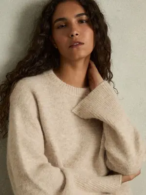 REISS Birdie Brushed Crew-neck Jumper - Neutral
