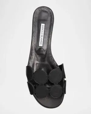 Manolo Blahnik Circle-cut Leather Flat Slides - Black