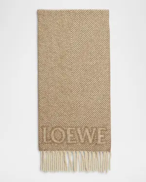 Loewe Logo Fringe Wool-blend Scarf - Beige/ecru