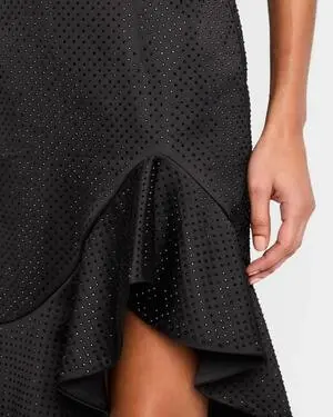 UNGARO Rhinestone Embellished Satin Dress - Black