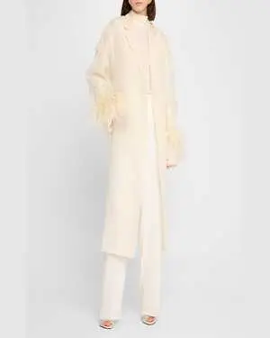 Lapointe Feather-cuff Organza Trench Coat