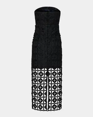 MILLY Kait Strapless Lace Midi Dress - Black