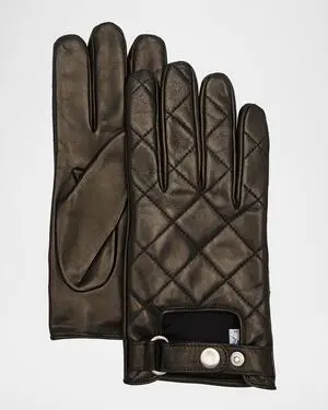 Portolano Diamond-quilted Leather Driving Gloves - Black
