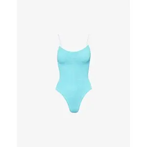Hunza G Hunza G Pamela Contrast-Strap Seersucker Swimsuit Aqua
