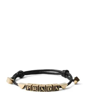 Prada Nappa Leather Logo Bracelet - Black