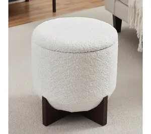ORNAVO HOME Modern Round Boucle Teddy Storage O Ttoman - One-color