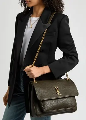 Saint Laurent Niki Large Leather Shoulder Bag - Khaki