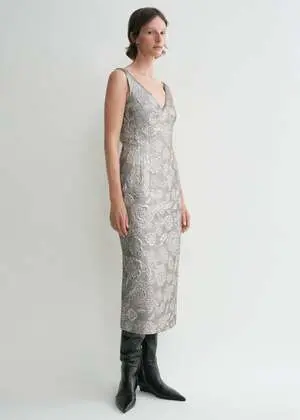 TOTEME V-neck Brocade Midi Dress
