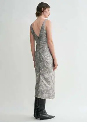 TOTEME V-neck Brocade Midi Dress