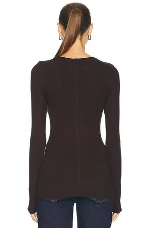 Enza Costa Silk Knit Long Sleeve Crewneck Top - Brown