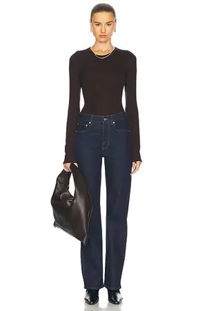 Enza Costa Silk Knit Long Sleeve Crewneck Top - Brown