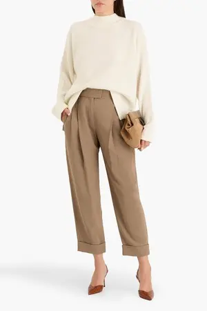 Brunello Cucinelli Bead-embellished Ribbed Cashmere Mockneck Sweater