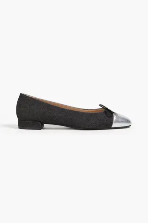 STUART WEITZMAN Metallic Leather-trimmed Denim Ballet Flats
