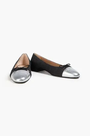STUART WEITZMAN Metallic Leather-trimmed Denim Ballet Flats