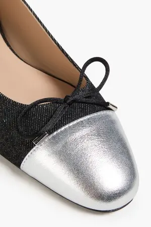 STUART WEITZMAN Metallic Leather-trimmed Denim Ballet Flats