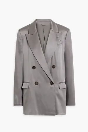 Brunello Cucinelli Double-breasted Silk-satin Blazer - Gray