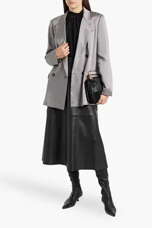 Brunello Cucinelli Double-breasted Silk-satin Blazer - Gray