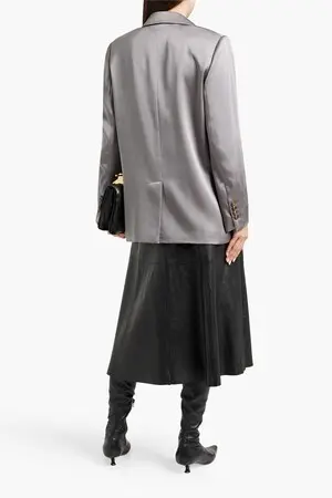Brunello Cucinelli Double-breasted Silk-satin Blazer - Gray