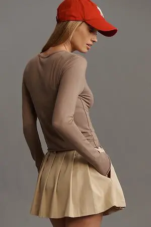 Anthropologie Long Sleeve Raw-edge T-shirt - Deep Mink