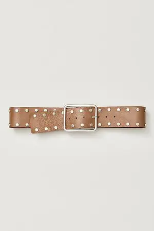 Free People Studded Leather Hip Belt - Mocha Mousse