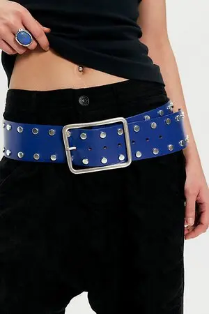 Free People Studded Leather Hip Belt - Navy Baby