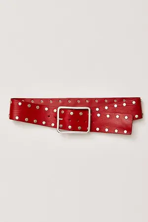 Free People Studded Leather Hip Belt - Sour Cherry
