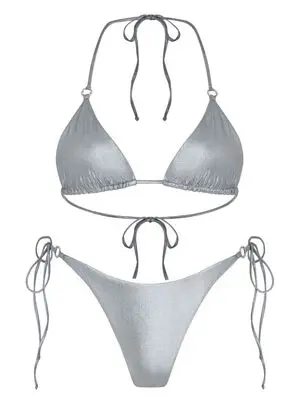 LET'S SWIM Metallic Bikini Bottom - Silver