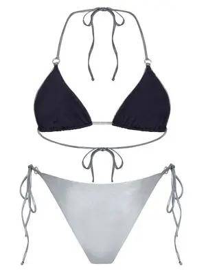 LET'S SWIM Metallic Bikini Bottom - Silver