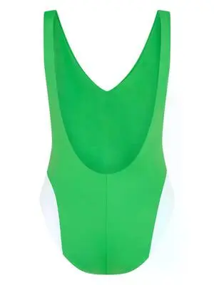 LET'S SWIM Plunging V-neck Shark-print Swimsuit - Green
