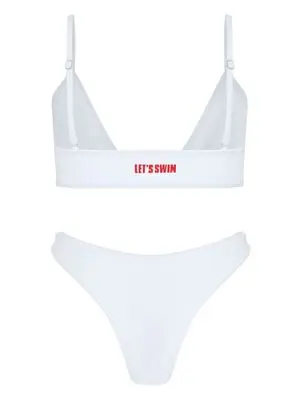 LET'S SWIM Shark-logo Bikini Top - White